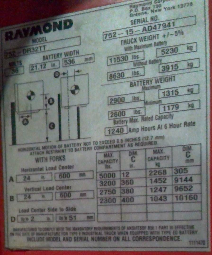 2015 Electric Raymond 752-DR32TT Electric Narrow Aisle Double Reach