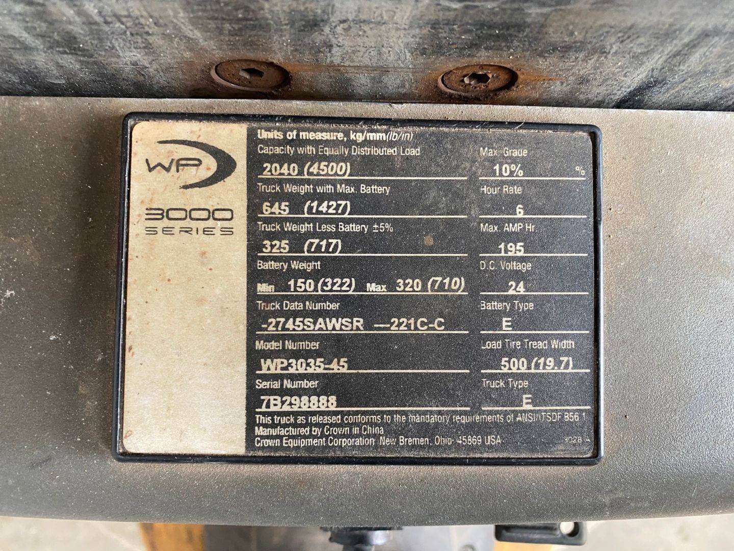 2016 Electric Crown WP3035-45 Electric Walkie Pallet Jack