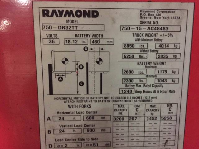 2015 Electric Raymond 750-DR32TT Electric Narrow Aisle Double Reach