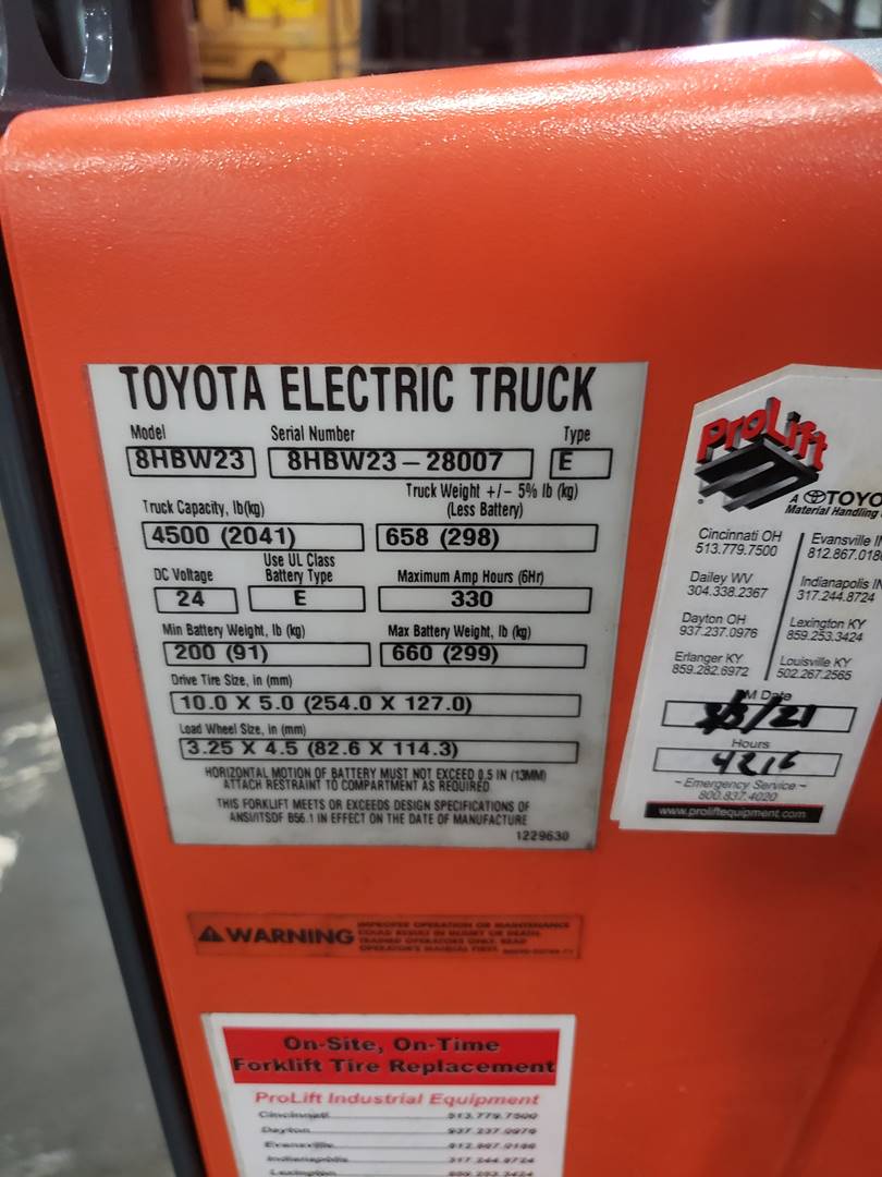 2018 Electric Toyota 8HBW23 Electric Walkie Pallet Jack