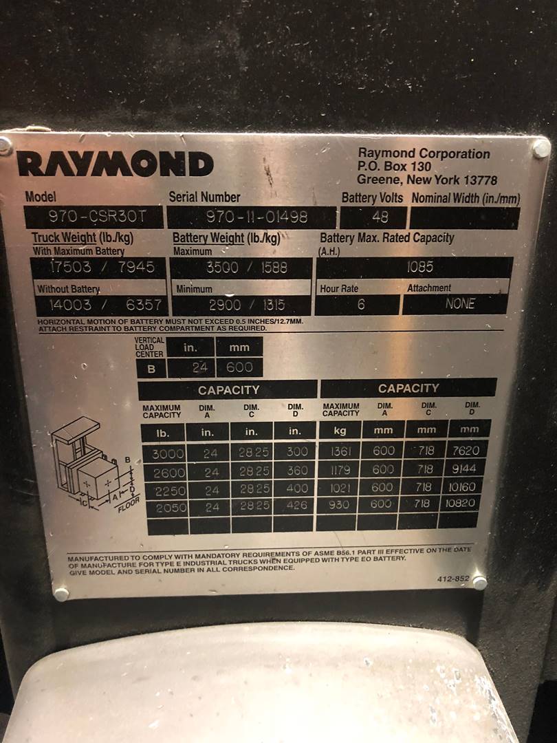 2011 Electric Raymond 970-CSR30T Electric Man Up Swing Reach Turret