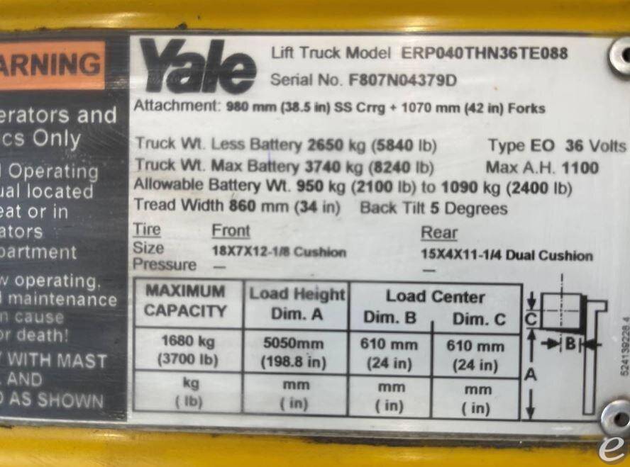 2006 Electric Yale ERP040 Electric 3 Wheel Sit Down