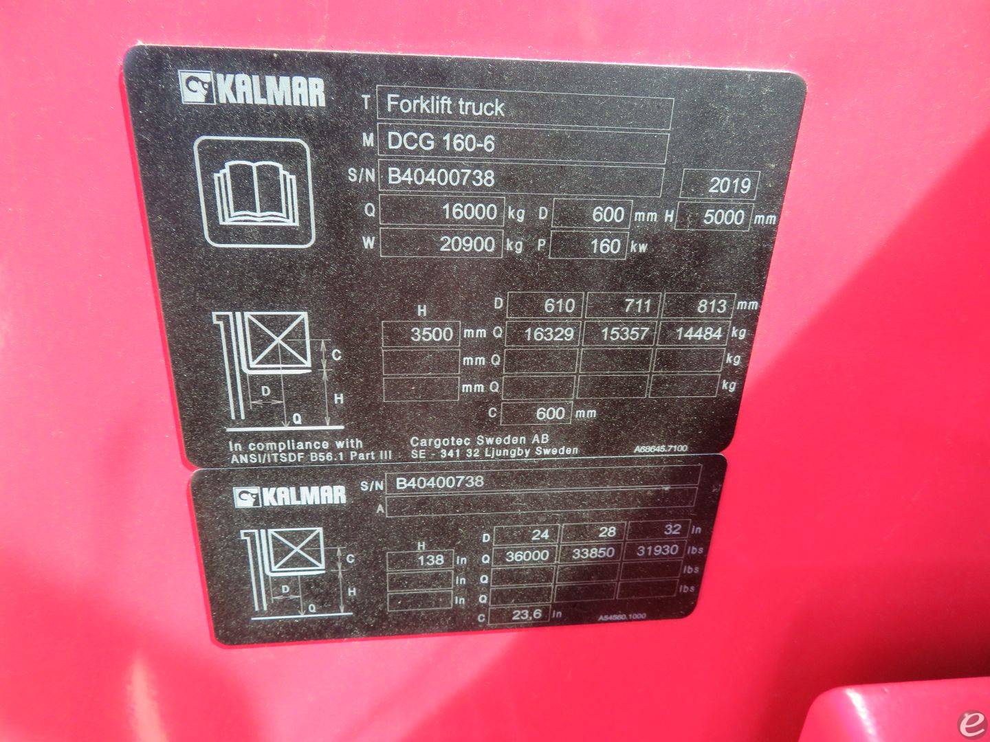 2019 Diesel Kalmar DCG160-6 Pneumatic Tire 4 Wheel Sit Down
