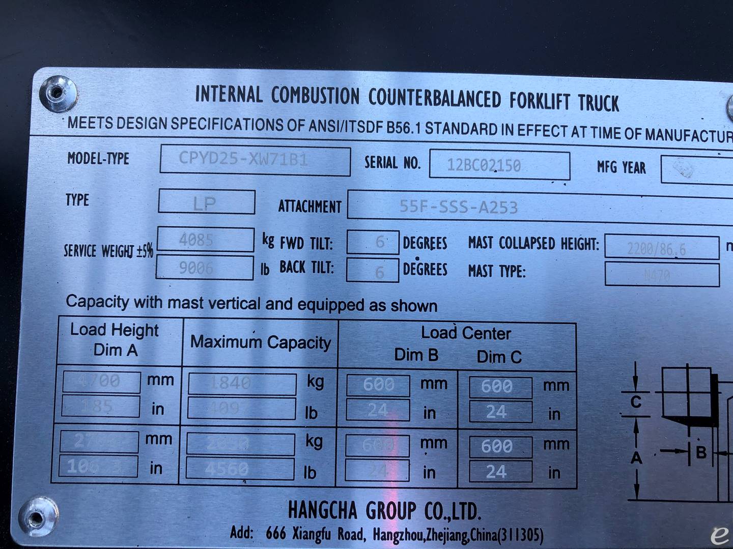 2023 LP Gas Hangcha FP25 Pneumatic Tire 4 Wheel Sit Down