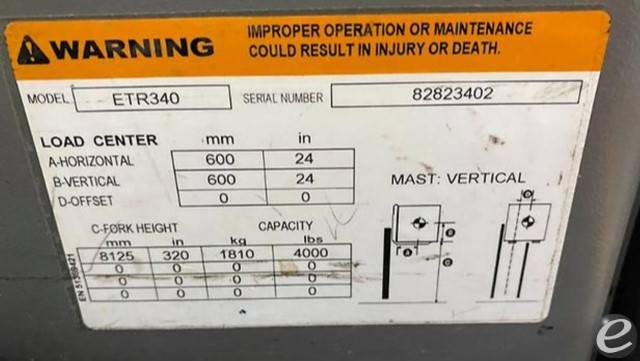 2017 Electric Jungheinrich ETR340A Electric Narrow Aisle Single Reach