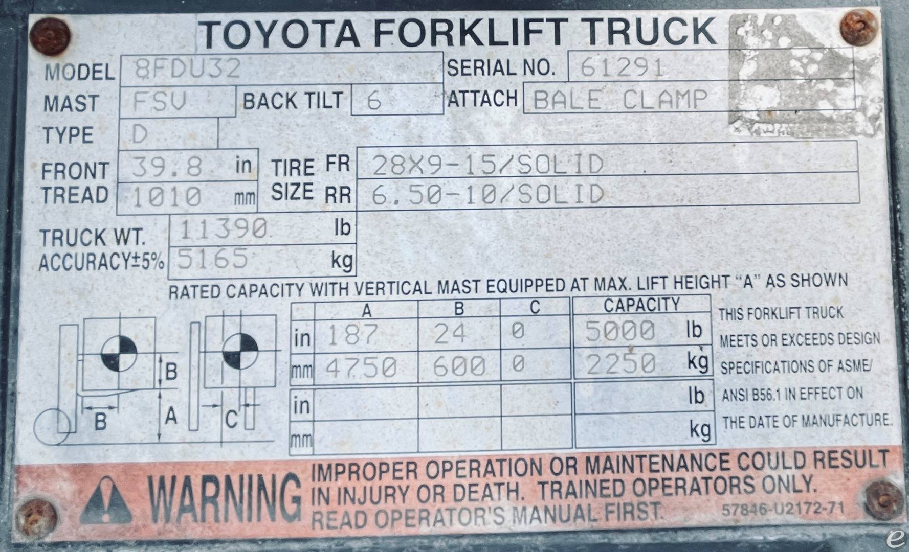 2015 Diesel Toyota 8FDU32 Pneumatic Tire 4 Wheel Sit Down