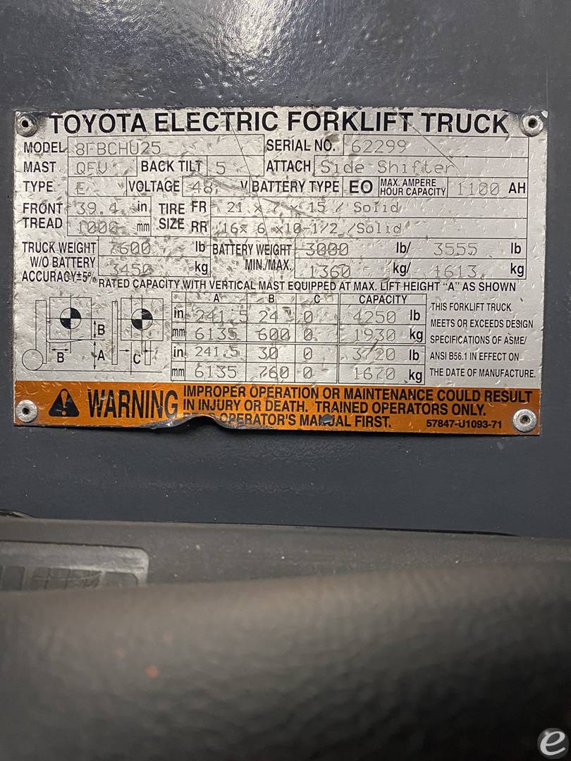 2015 Electric Toyota 8FBCHU25 Electric 4 Wheel Sit Down