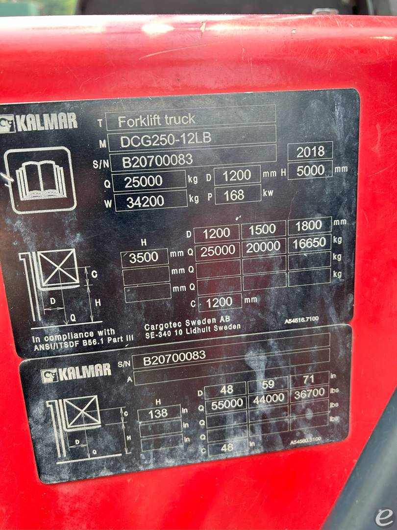 2018 Diesel Kalmar Pneumatic Tire 4 Wheel Sit Down | Eliftruck