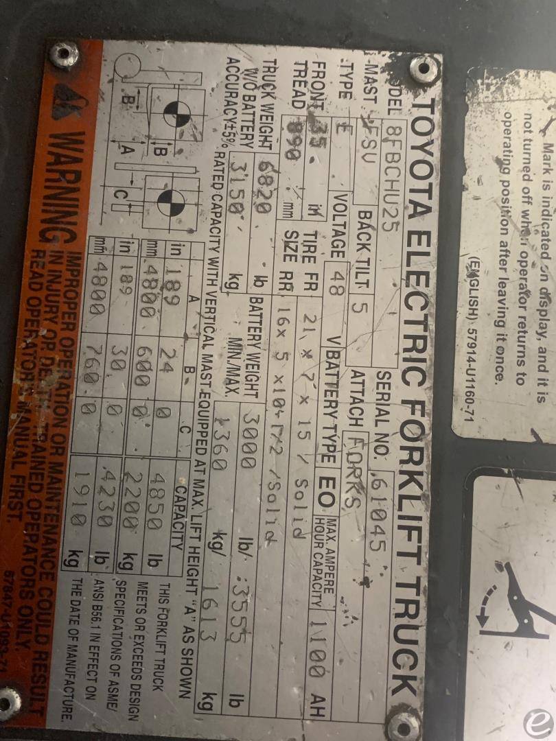 2012 Electric Toyota 8FBCHU25 Electric 4 Wheel Sit Down