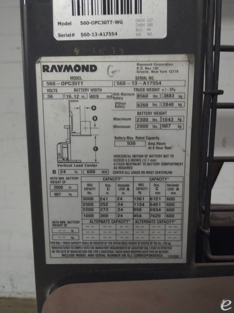 2013 Electric Raymond 560-OPC30TT Electric Order Picker