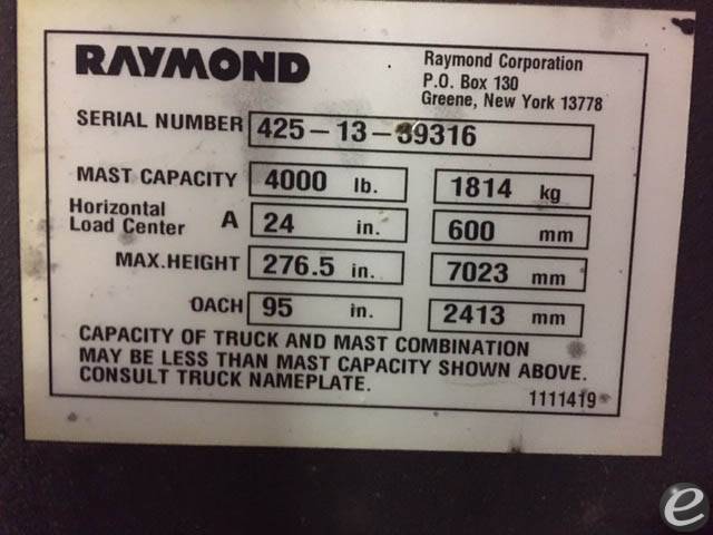 2013 Electric Raymond 425-C40QM Electric Stand Up End Control (Docker)