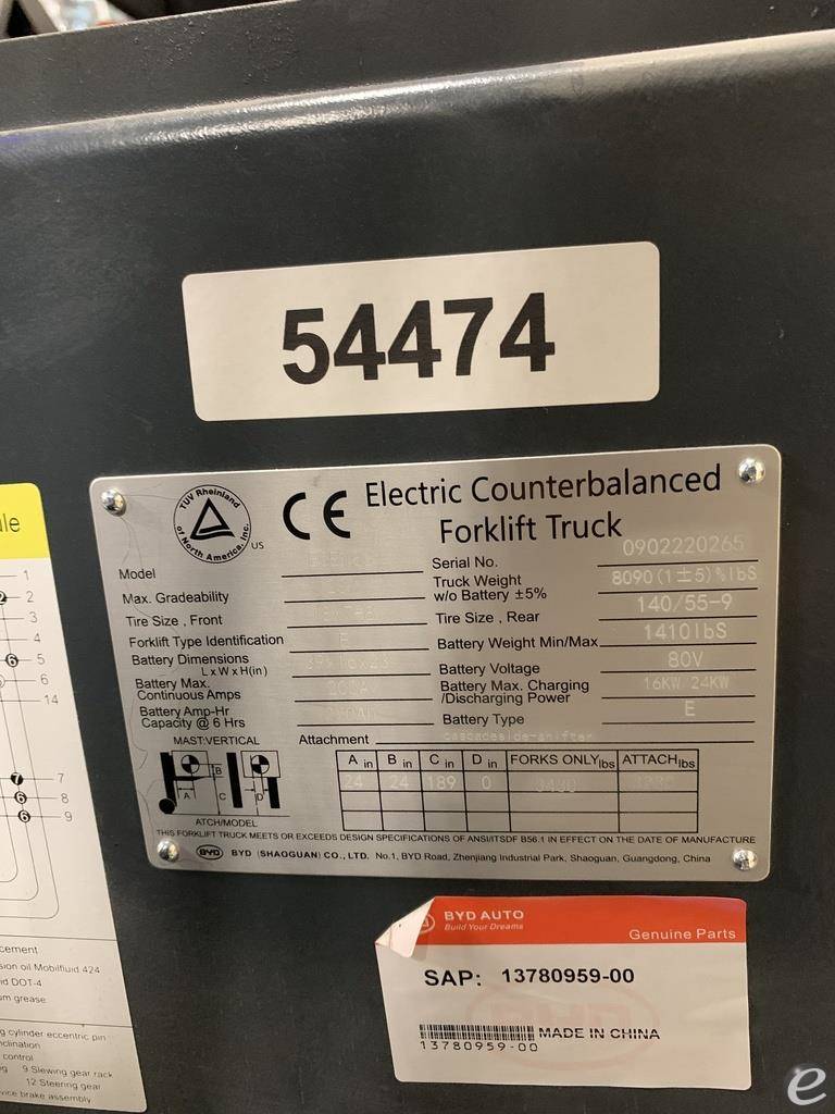 2022 Electric BYD ECB18C Electric 3 Wheel Sit Down