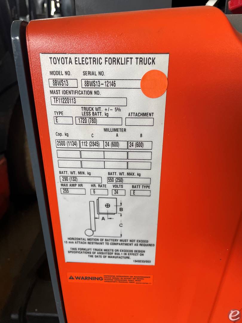 2020 Electric Toyota 8BWS13 Electric Walkie Straddle Stacker