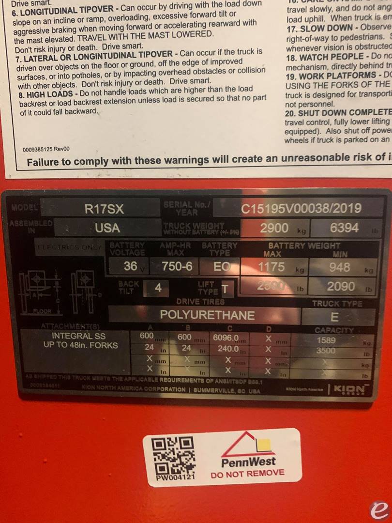 2019 Electric Linde R17SX Electric Narrow Aisle Single Reach