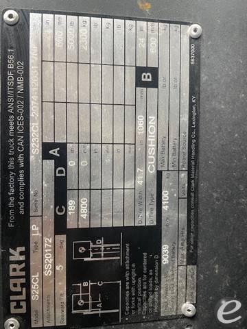 2023 LP Gas Clark S25CL Cushion Tire 4 Wheel Sit Down (Indoor Warehouse)