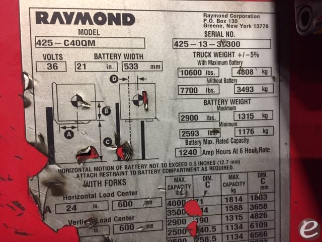 2013 Electric Raymond 425-C40QM Electric Stand Up End Control (Docker)