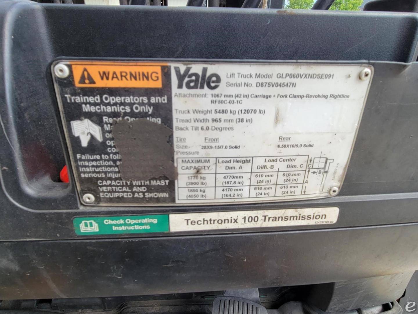 2015 LP Gas Yale GLP060VX Pneumatic Tire 4 Wheel Sit Down