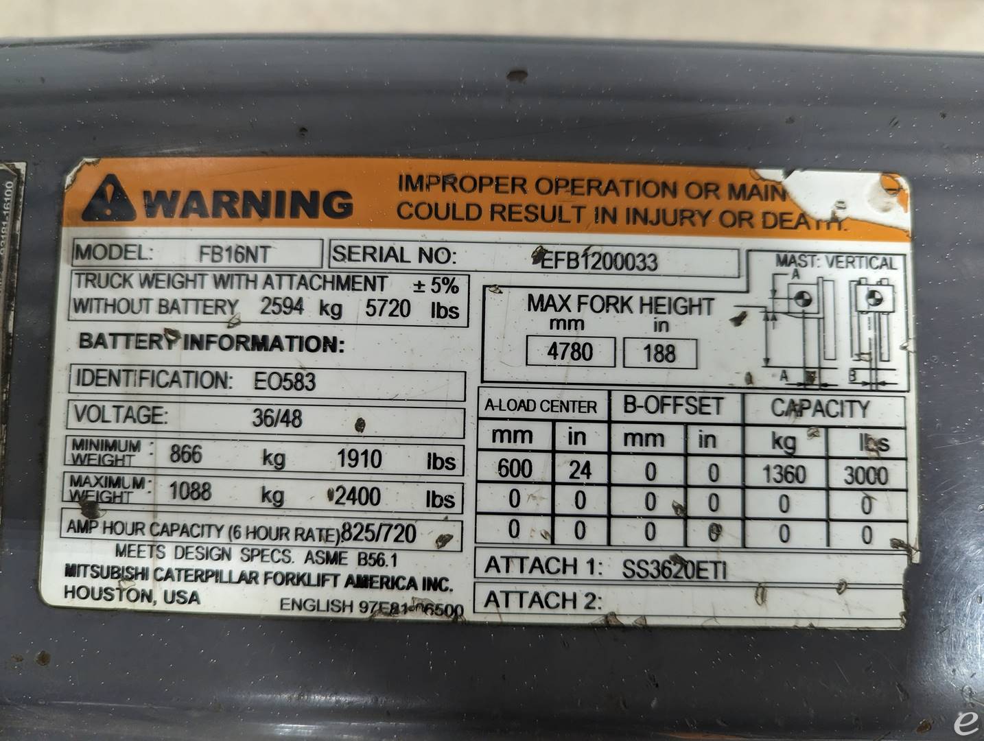 Electric Mitsubishi FB16NT Electric 3 Wheel Sit Down