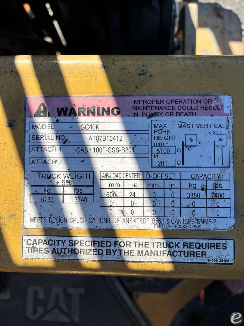 2018 LP Gas Cat GC40KSTR Cushion Tire 4 Wheel Sit Down (Indoor Warehouse)