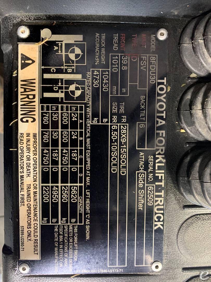 2017 Diesel Toyota Sit Down Rider 8FDU30 - 123Forklift