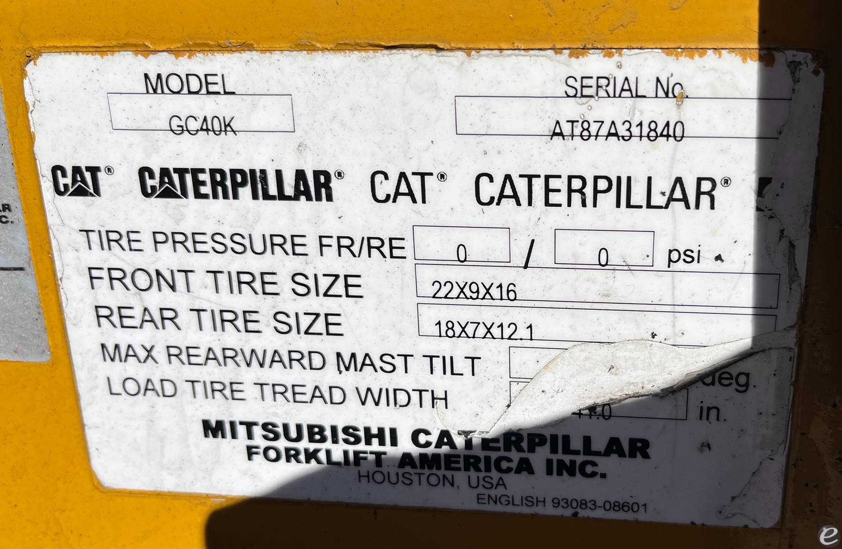 2014 LP Gas Cat GC40K Cushion Tire 4 Wheel Sit Down (Indoor Warehouse)