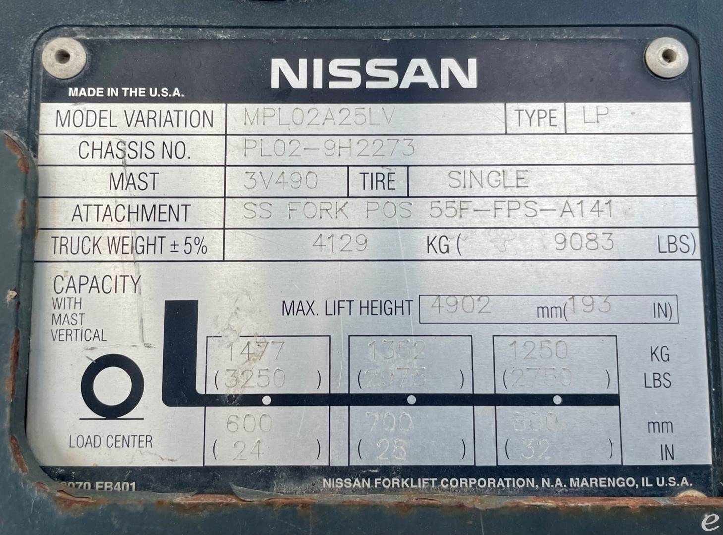 2005 LP Gas Nissan PF50 Pneumatic Tire 4 Wheel Sit Down