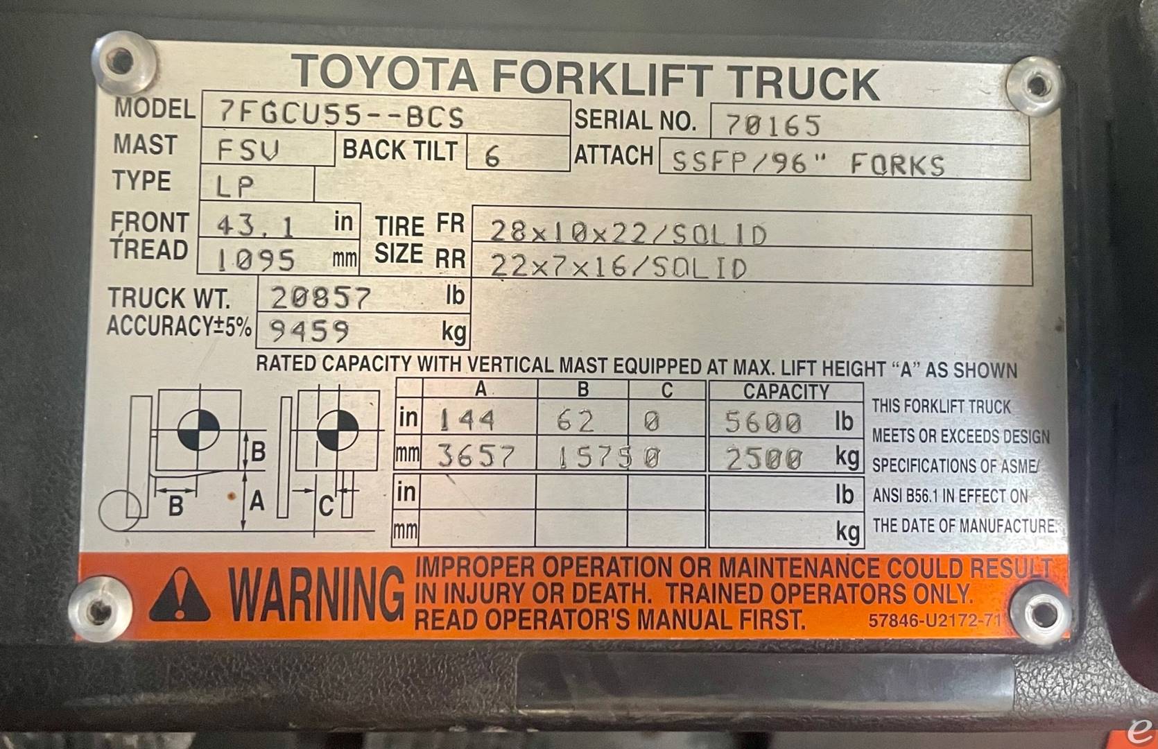 2008 LP Gas Toyota 7FGCU55-BCS Cushion Tire 4 Wheel Sit Down (Indoor ...