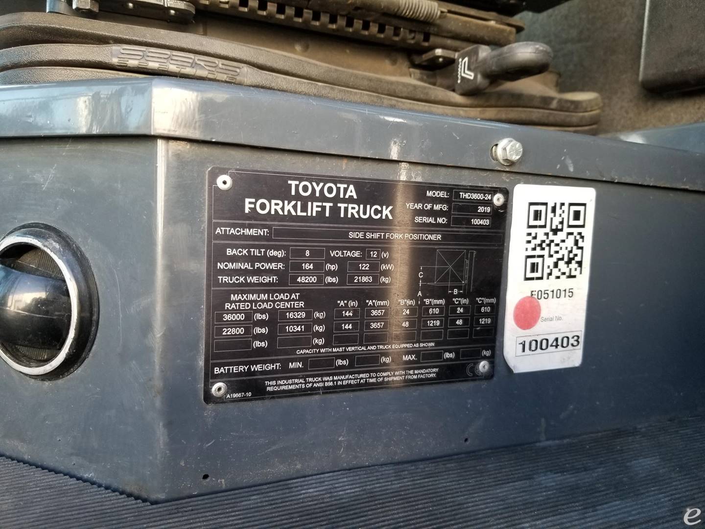 2019 Diesel Toyota THD3600-24 Pneumatic Tire 4 Wheel Sit Down