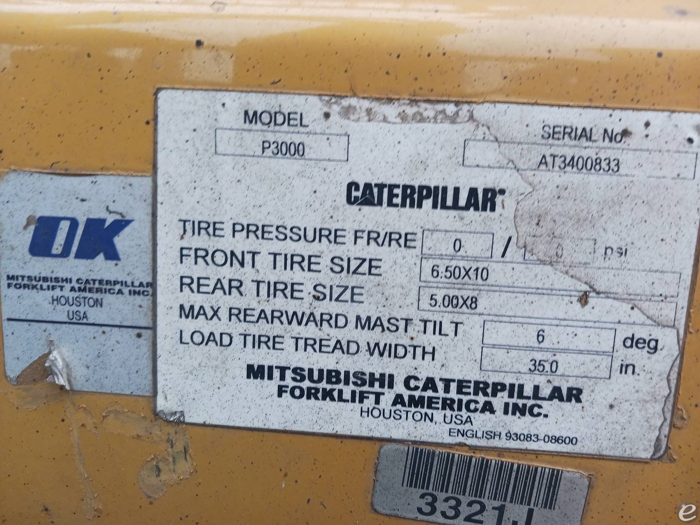 LP Gas Cat P3000 Pneumatic Tire 4 Wheel Sit Down