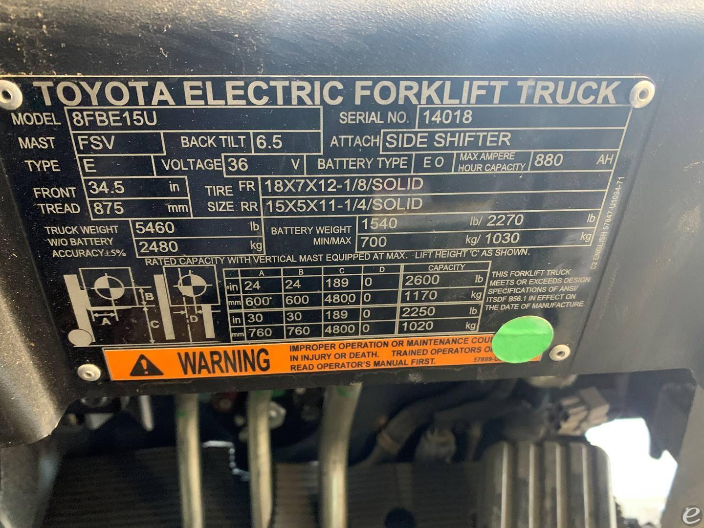 2017 Electric Toyota Forklifts 8FBE15U - 123Forklift