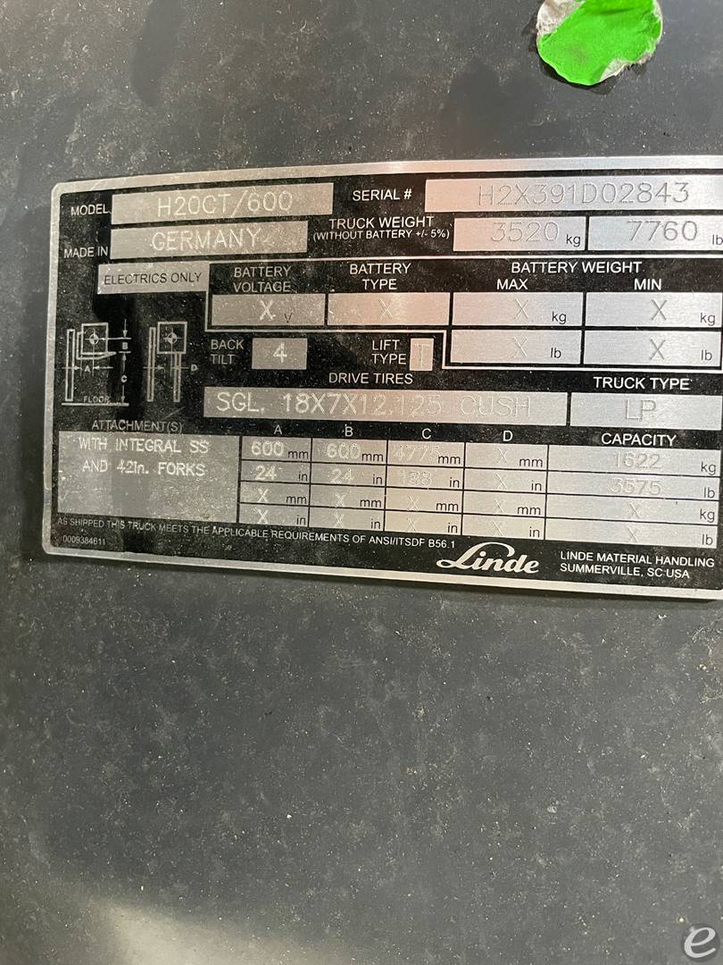 2008 LP Gas Linde H20CT-600 Cushion Tire 4 Wheel Sit Down (Indoor ...