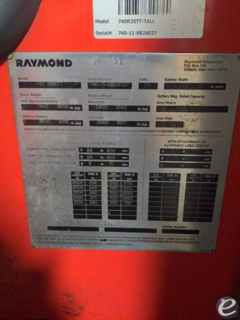 2011 Electric Raymond 740 R35TT Electric Narrow Aisle Single Reach