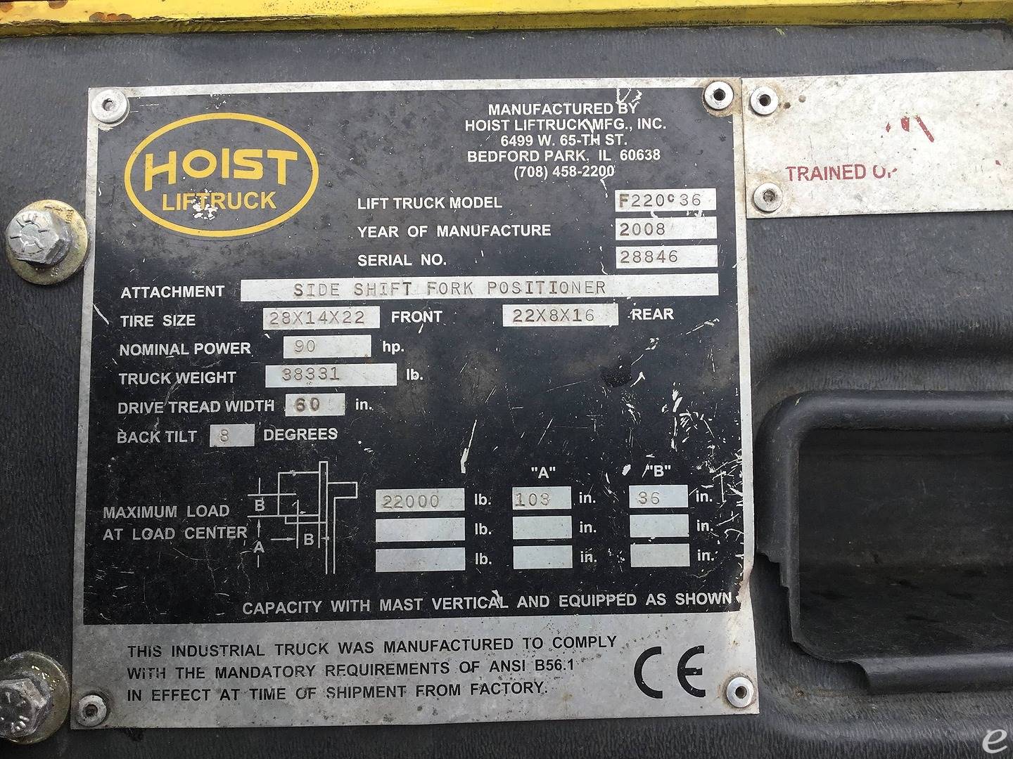 2008 LP Gas Hoist Liftruck F220 Cushion Tire 4 Wheel Sit Down (Indoor ...