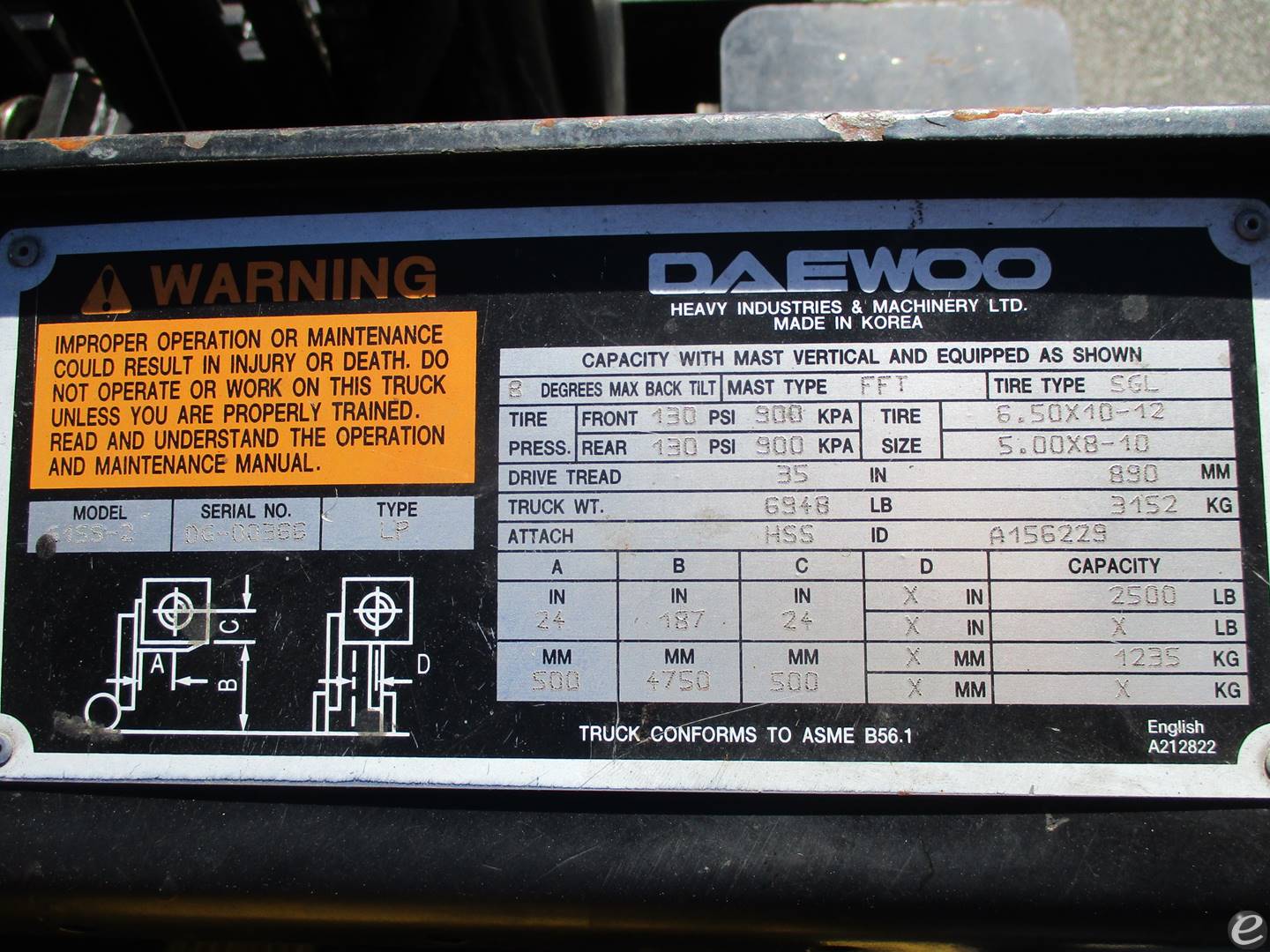 2003 LP Gas Daewoo G15S Pneumatic Tire 4 Wheel Sit Down