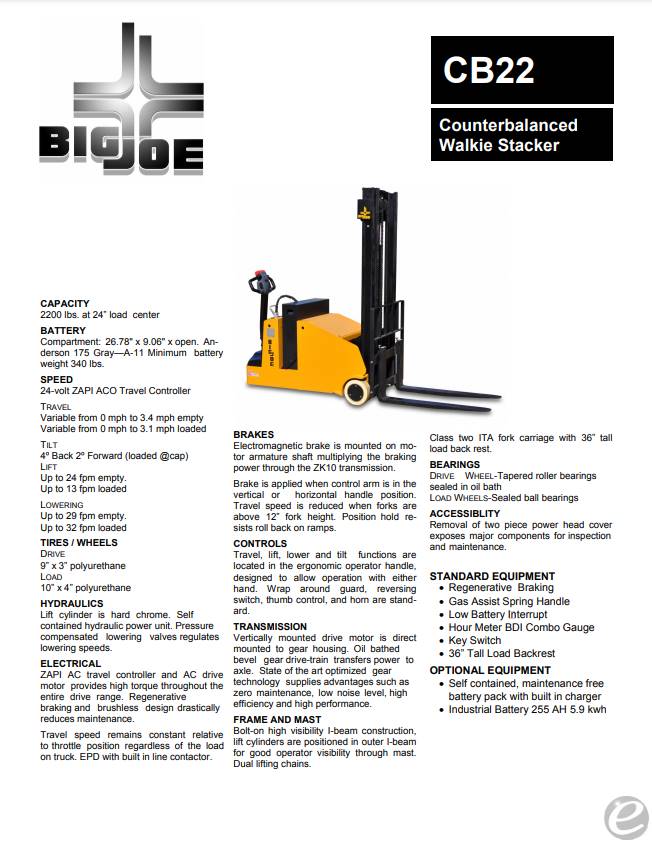 2022 Electric Big Joe Electric Walkie Counterbalanced Stacker | Eliftruck