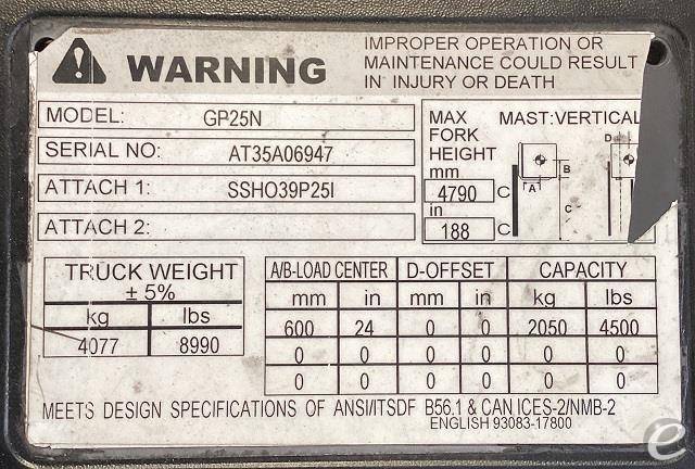 2018 LP Gas Cat GP25N5 Pneumatic Tire 4 Wheel Sit Down