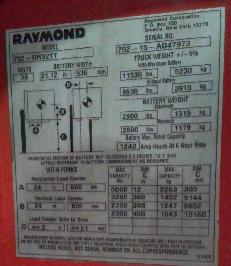 2015 Electric Raymond 752-DR32TT Electric Narrow Aisle Double Reach